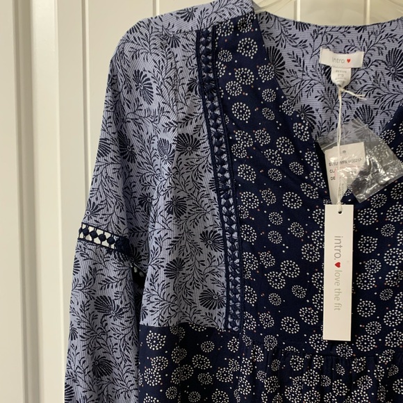 intro. | Tops | Intro Blue Color Block Peasant Boho Print Top Ps Nwt ...